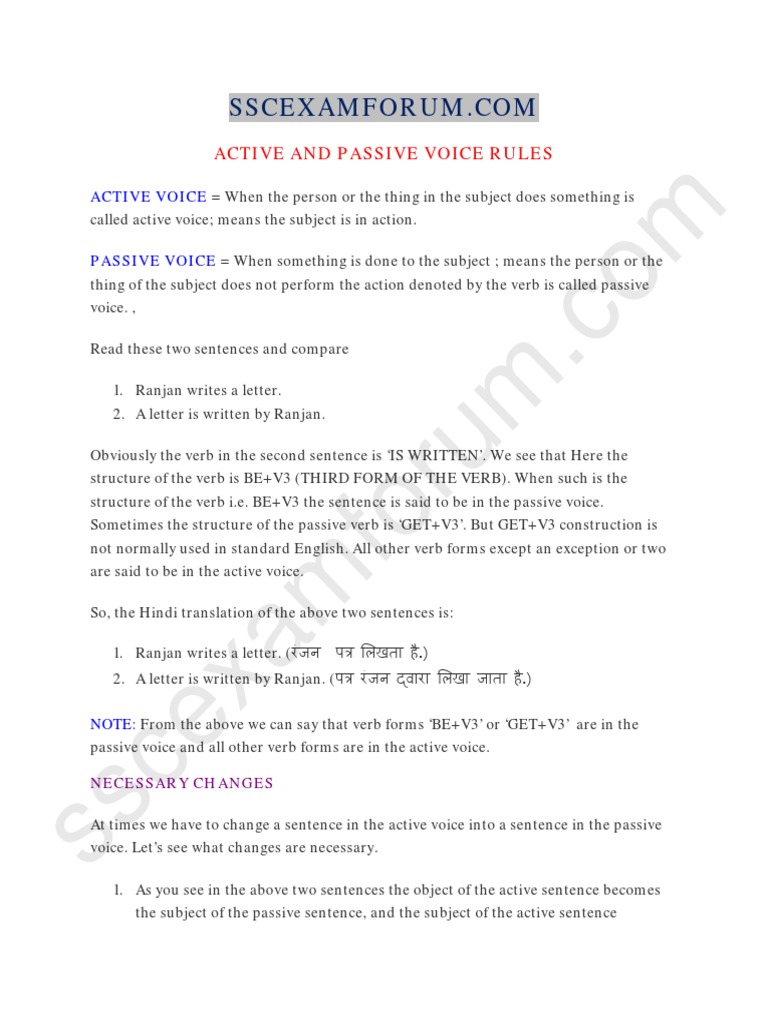 Active and Passive Voice Rules With Examples | PDF | Verb | Subject ...