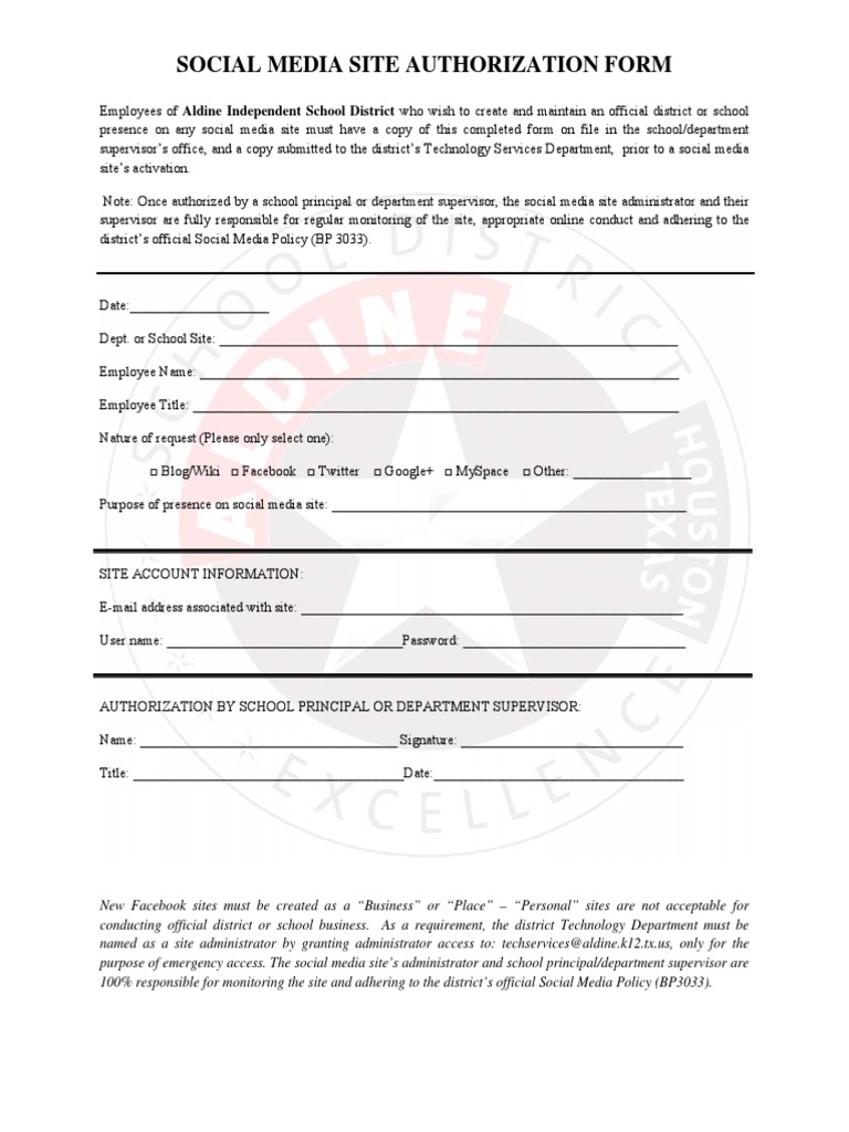 Social Media Authorization Form | PDF
