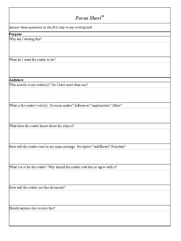 Focus Sheet For | PDF