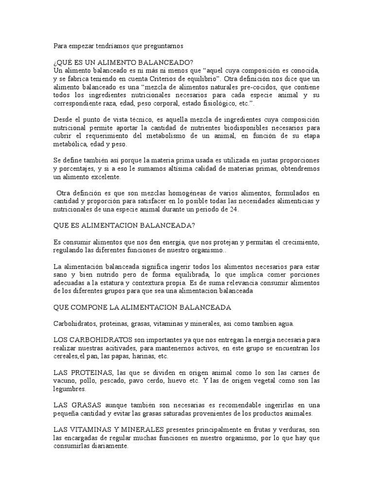 Qué Es Un Alimento Balanceado | Alimentos | Nutrición