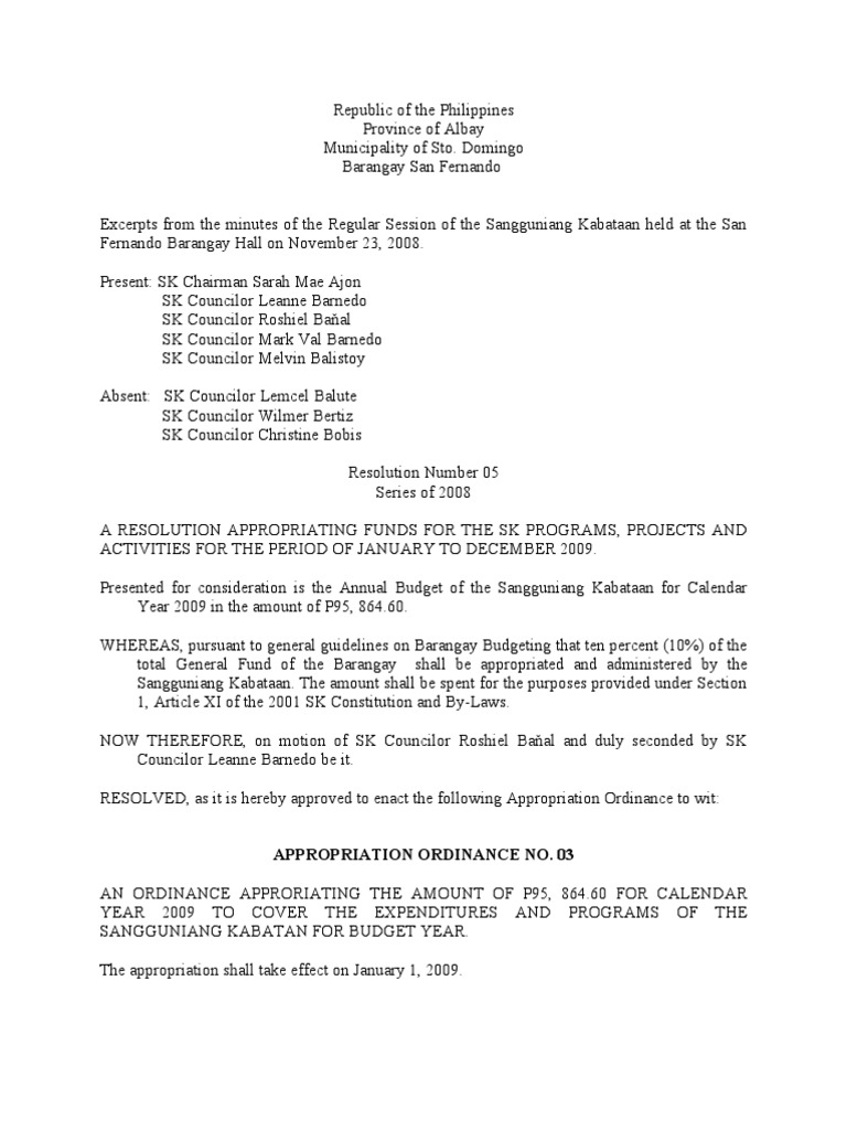 Form1 SK Annual Budget Resolution and Appropriation | PDF ...