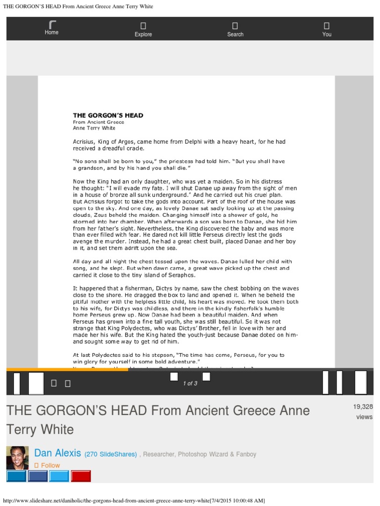The GORGON’s HEAD From Ancient Greece Anne Terry White | Medusa ...