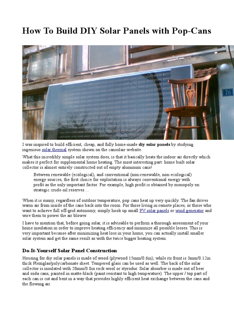 DIY Solar Panels from Pop Cans Guide | PDF | Adhesive | Thermostat