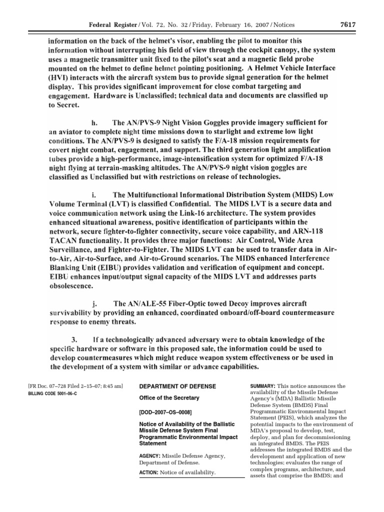 Notice: Environmental Statements Availability, Etc.: Ballistic Missile ...