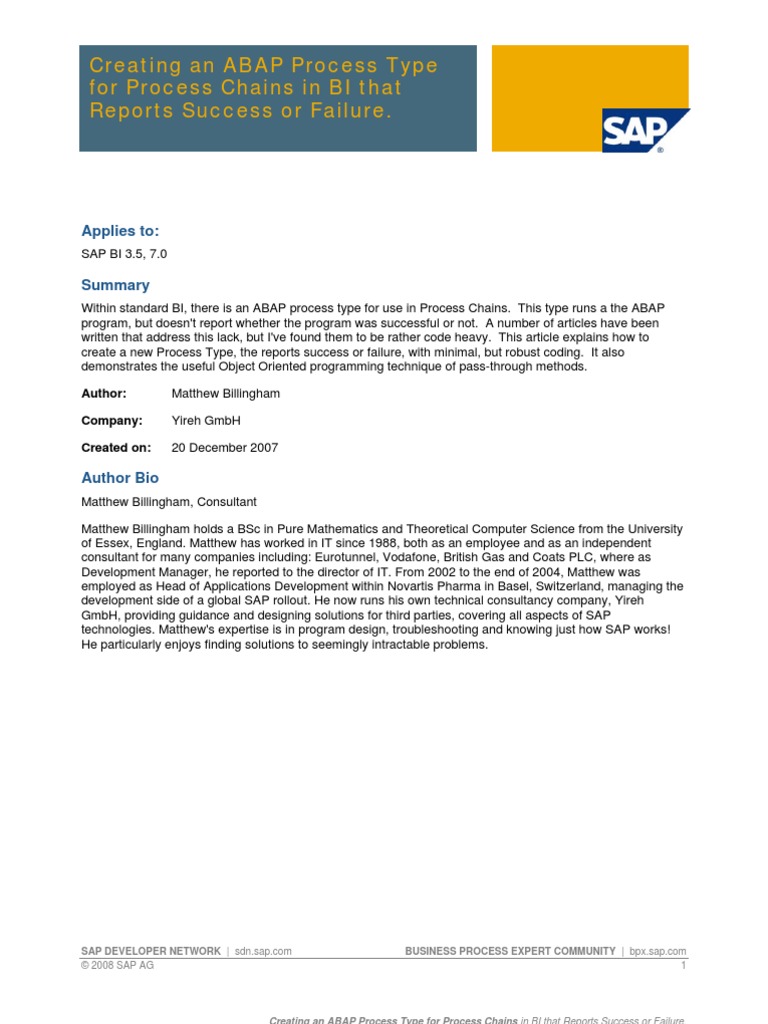 Creating An ABAP Process Type For Process Chains in BI That Reports Success or Failure ...