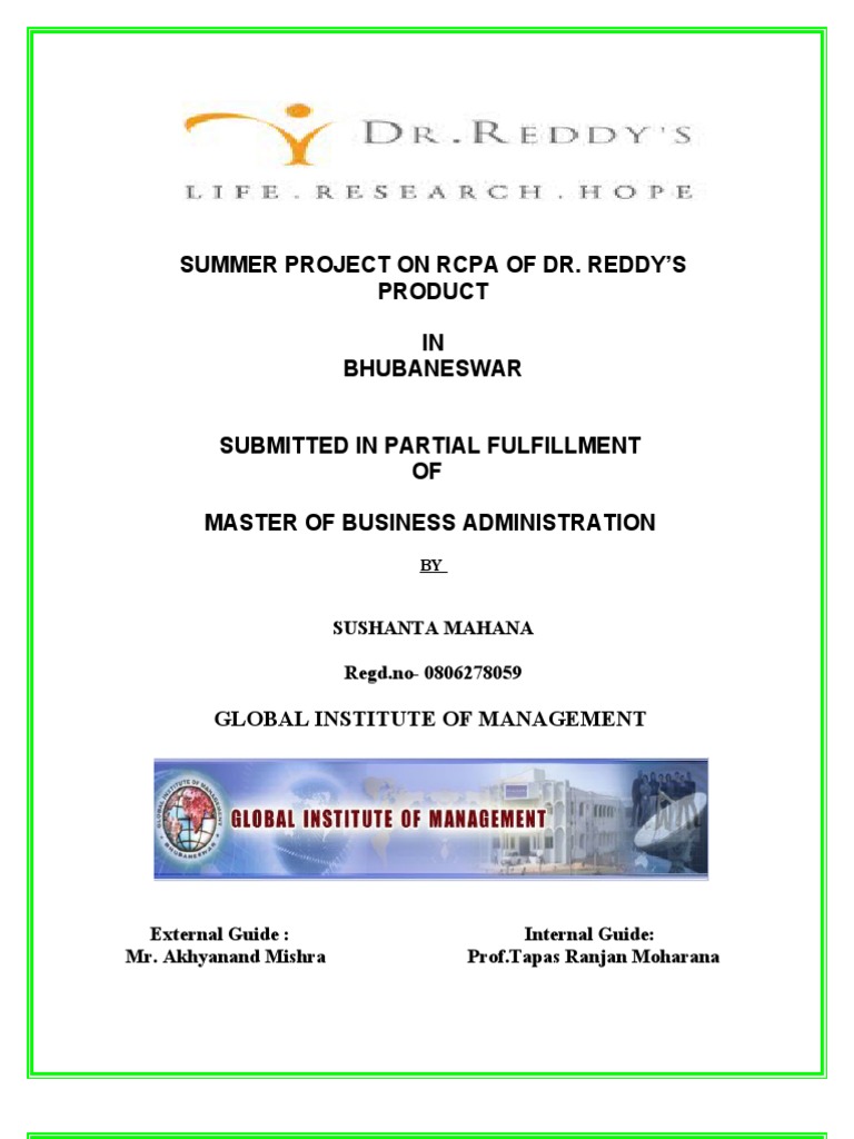 Sushant's RCPA Project | PDF | Pharmaceutical Industry | Pharmacology