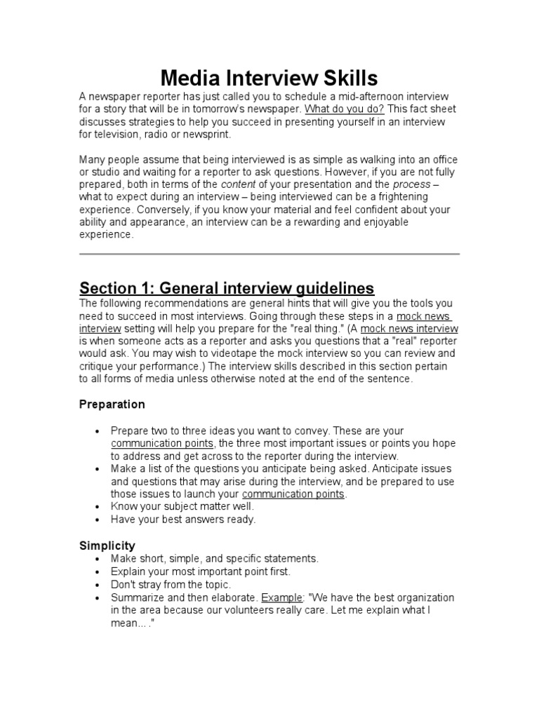 Media Interview Skills | PDF | Question | Interview