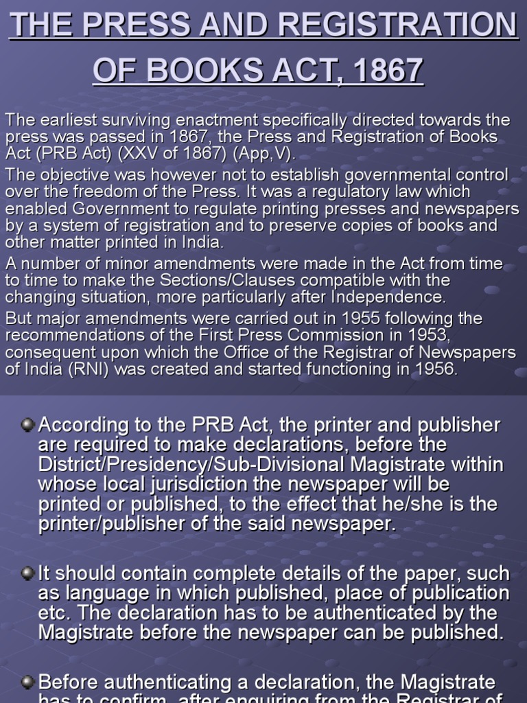 The Press and Registration of Books Act | PDF | Newspapers | Publishing