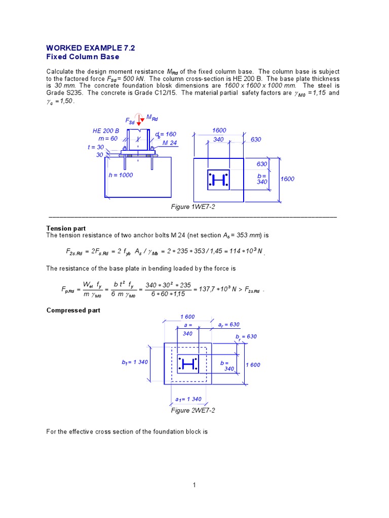 WE 7 2 - Fixed Column Base | PDF | Bending | Column