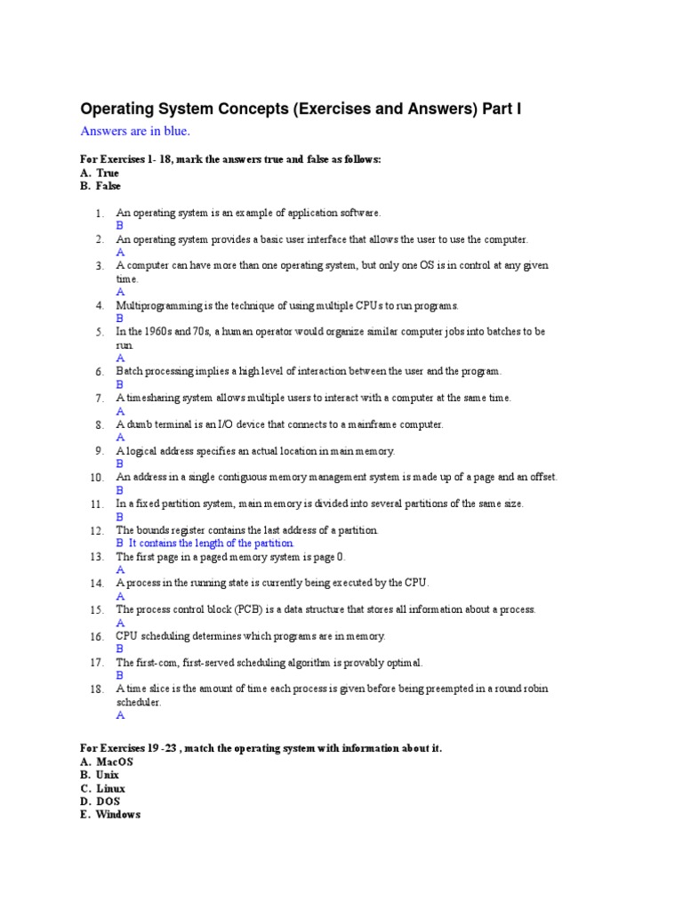 Operating System Concepts (Exercises and Answers) Part I | PDF ...