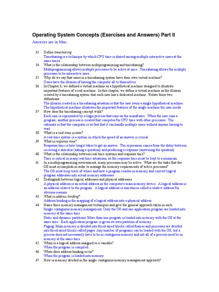 Operating System Concepts (Exercises and Answers) Part II | PDF ...