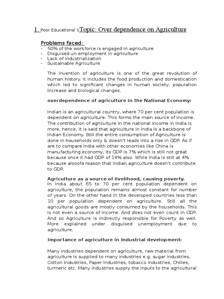 Over Dependence On Agriculture | PDF | Agriculture | Economies