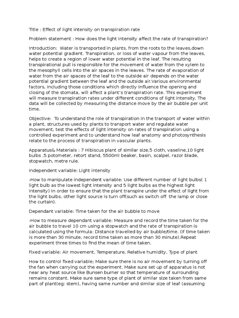Photosynthesis (Lab Report) | PDF | Botany | Plants