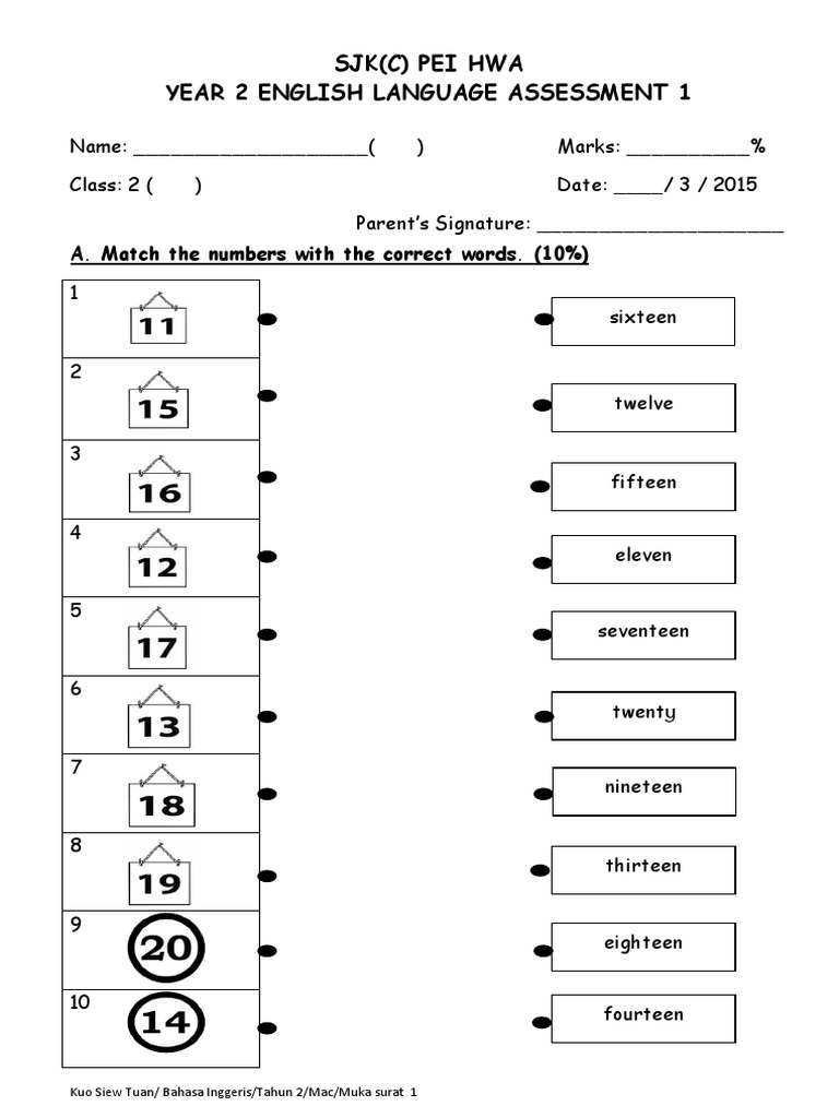 SJK(C) PEI HWA YEAR 2 ENGLISH LANGUAGE ASSESSMENT 1 | PDF | Linguistics