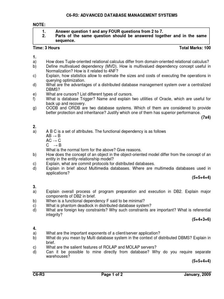 c6-r3: Advanced Database Management Systems Note: 1. | PDF | Databases | Relational Database