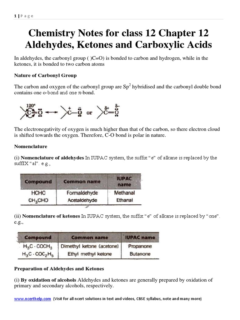 Chemistry Notes For Chemistry Notes For Class 12 | PDF | Aldehyde ...