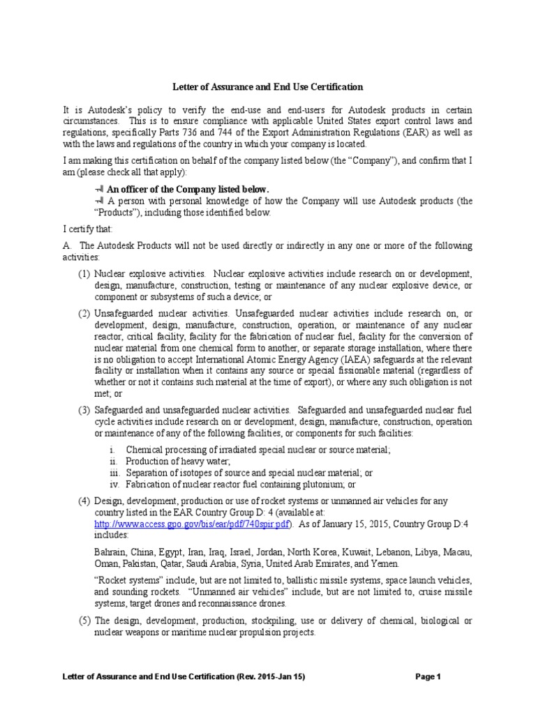 Letter of Assurance and End Use Certification | PDF | Nuclear Weapons ...