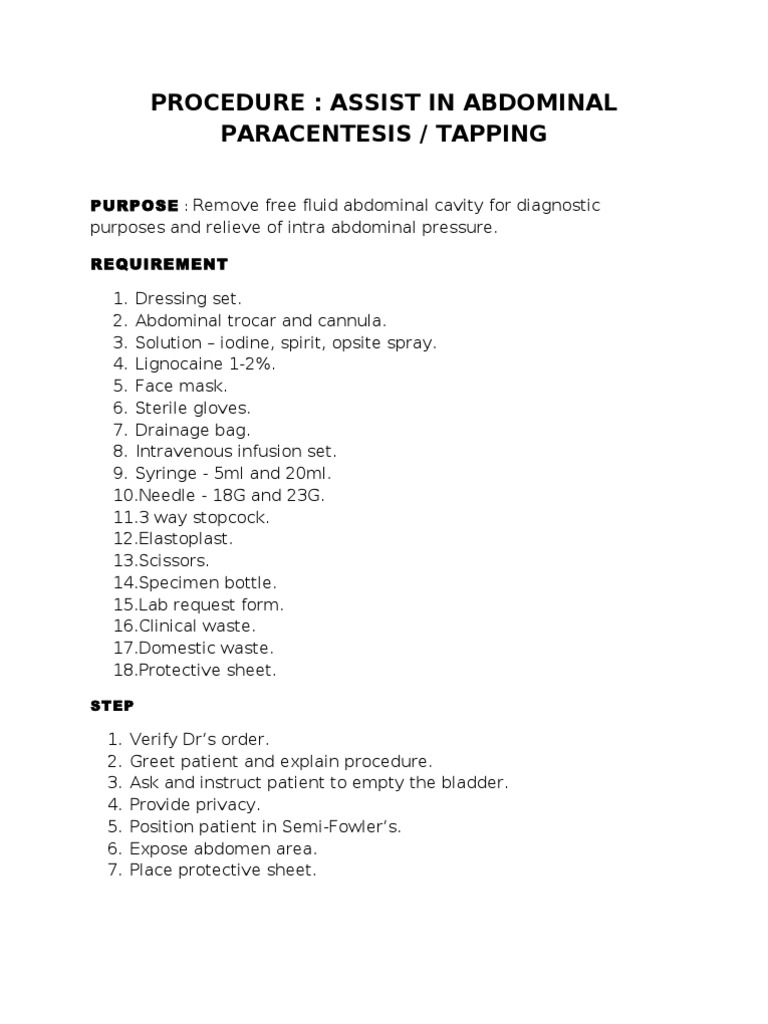 Assist in Abdominal Parasentesis & Tapping Procedure | PDF