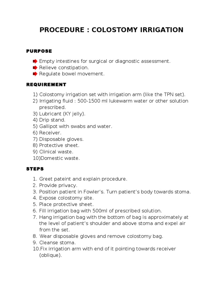 Colostomy Irrigation Procedure | PDF