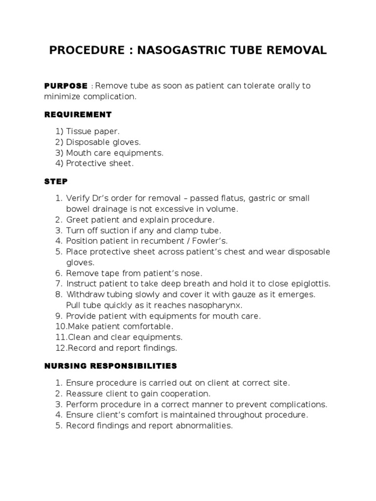 NG Tube Removal Procedure | PDF