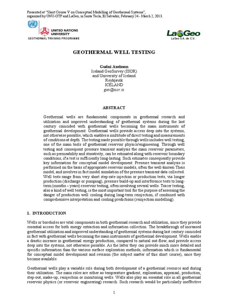 Geothermal Well Testing Techniques | PDF | Permeability (Earth Sciences ...