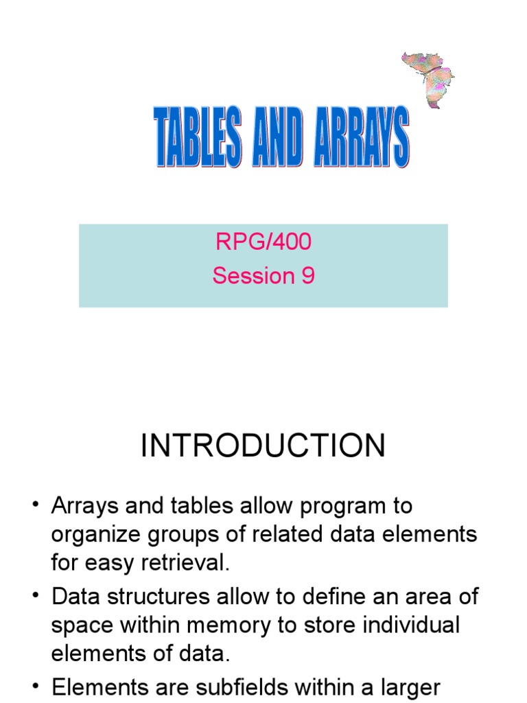 Session 9 Tables and Arrays | PDF | Array Data Structure | Database Index