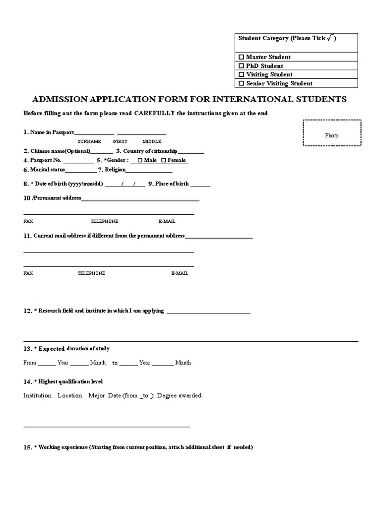 International Student Admission Form | PDF | Doctor Of Philosophy ...