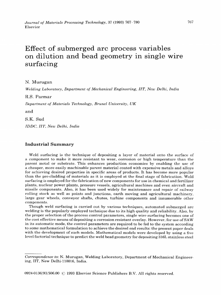 Effect of Submerged Arc Process Variables On Dilution and Bead Geometry ...