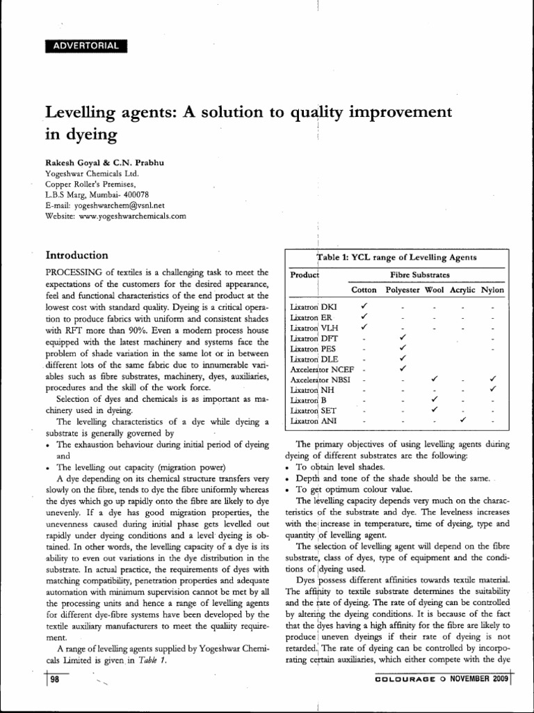 Levelling Agent For Dyeing Polyester Fabrics | PDF | Dye | Dyeing
