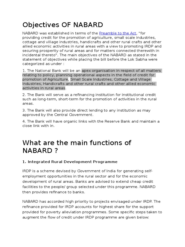 Objectives of NABARD | PDF | Banks | Economies