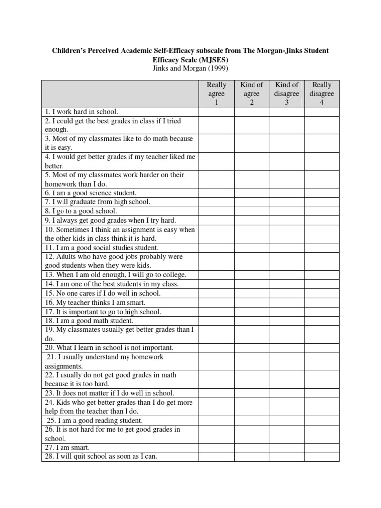 15 MJSES - Morgan-Jinks Childrens Perceived Self-Efficacy Scale | PDF