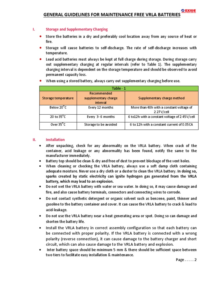 General Installation Commissioning Guidelines For VRLA Batteries - 0 ...