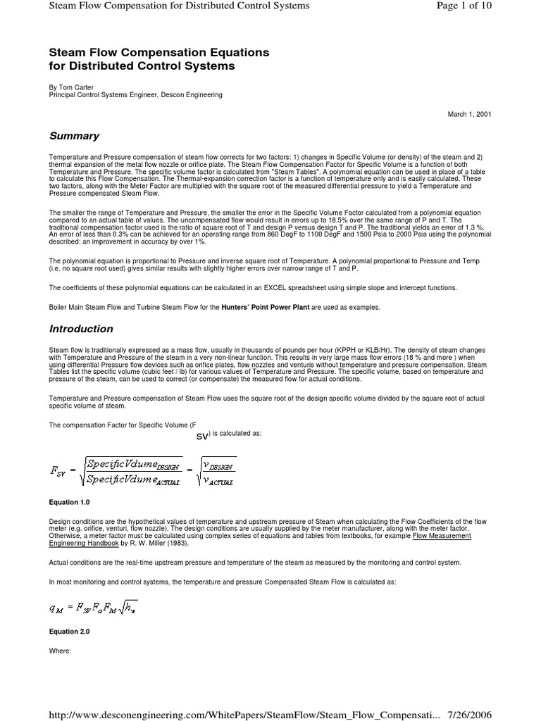Steam Flow Compensation Equations - For DCS | PDF | Thermal Expansion ...