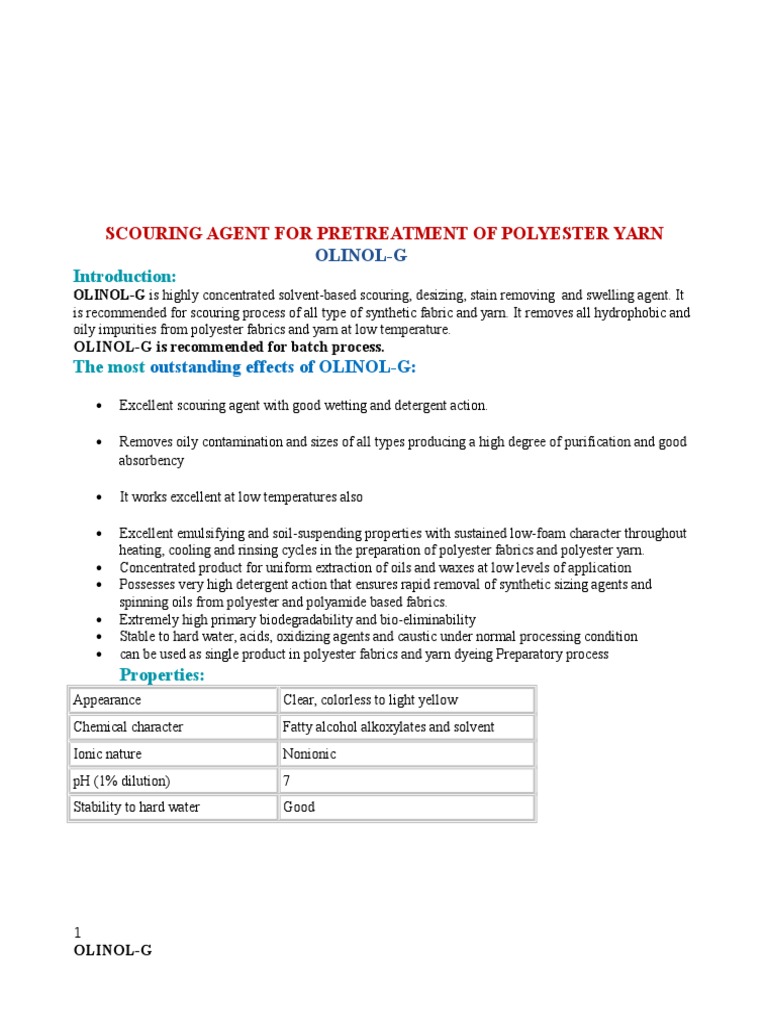 OLINOL-G: Scouring Agents For Textiles | Download Free PDF | Textiles ...