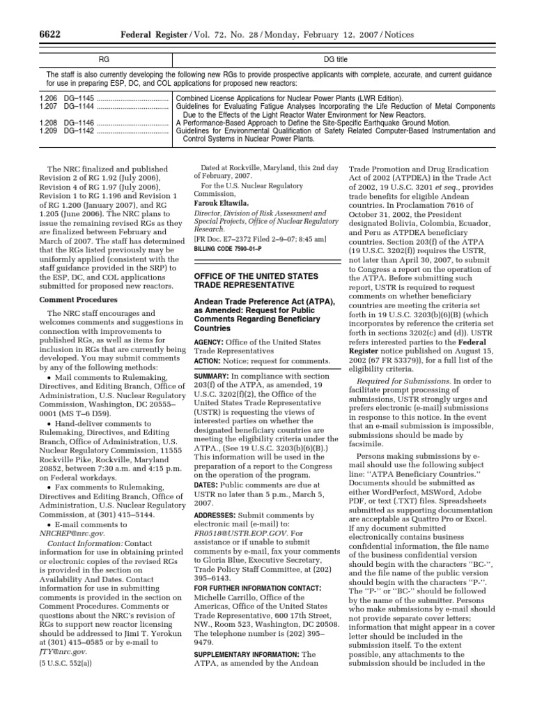 Notice: Andean Trade Preference Act: Eligible Countries Designation ...