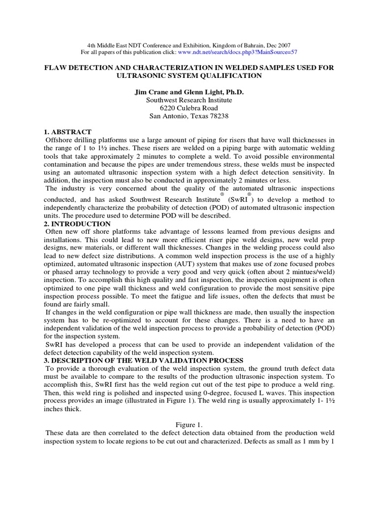 Flaw Detection and Characterization in Welded Samples Used For ...