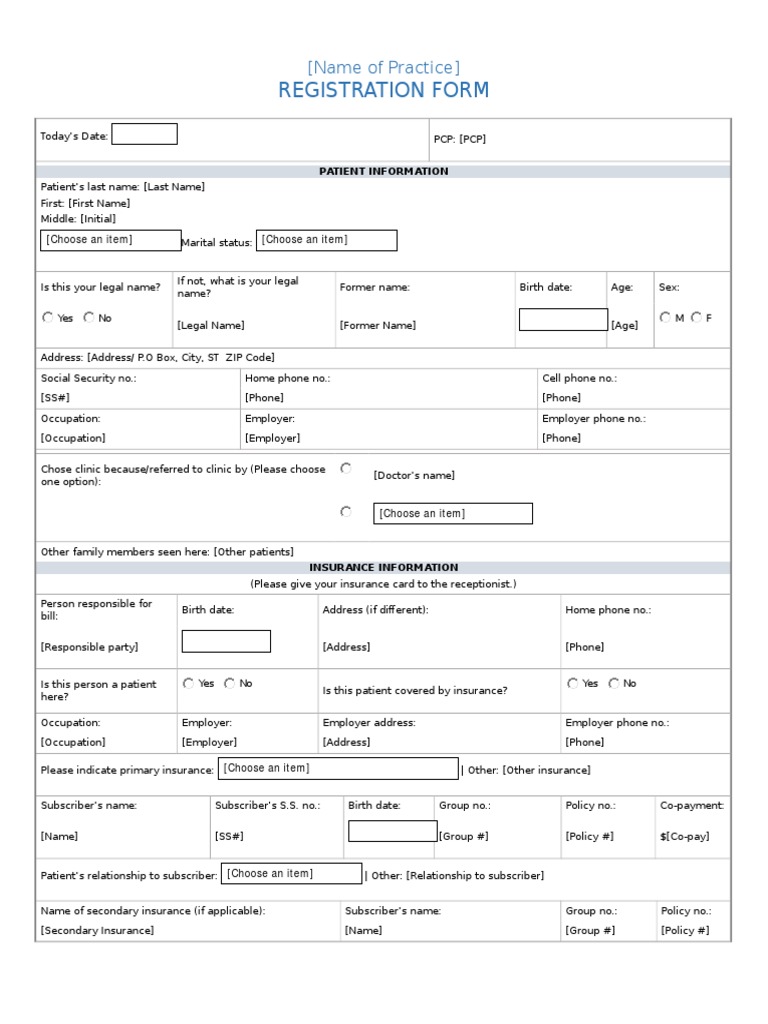 Patient Registration Form Template | PDF | Politics | Law