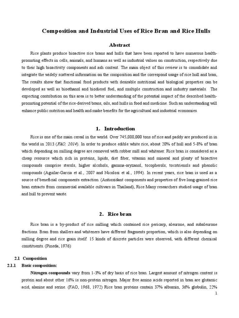 Composition and Industial Uses of Rice Bran and Rice Hulls | PDF | Bran ...