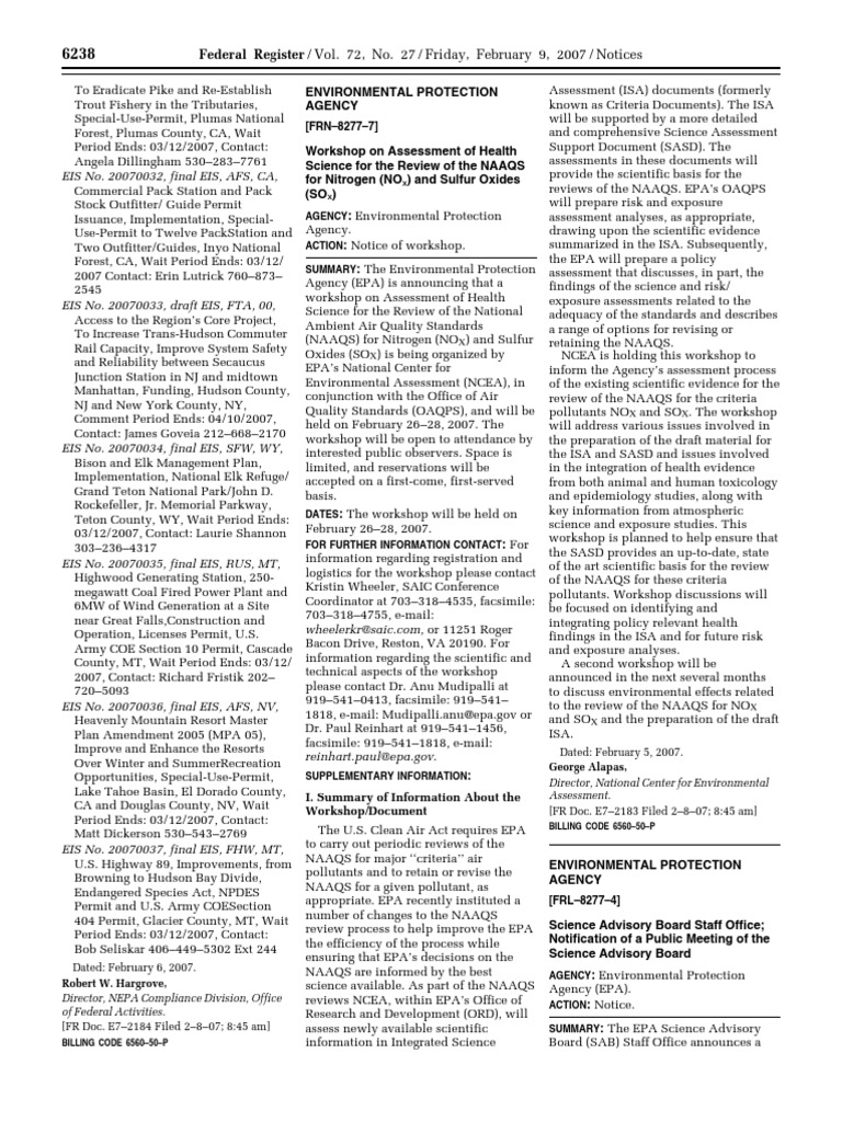 Federal Register / Vol. 72, No. 27 / Friday, February 9, 2007 / Notices ...