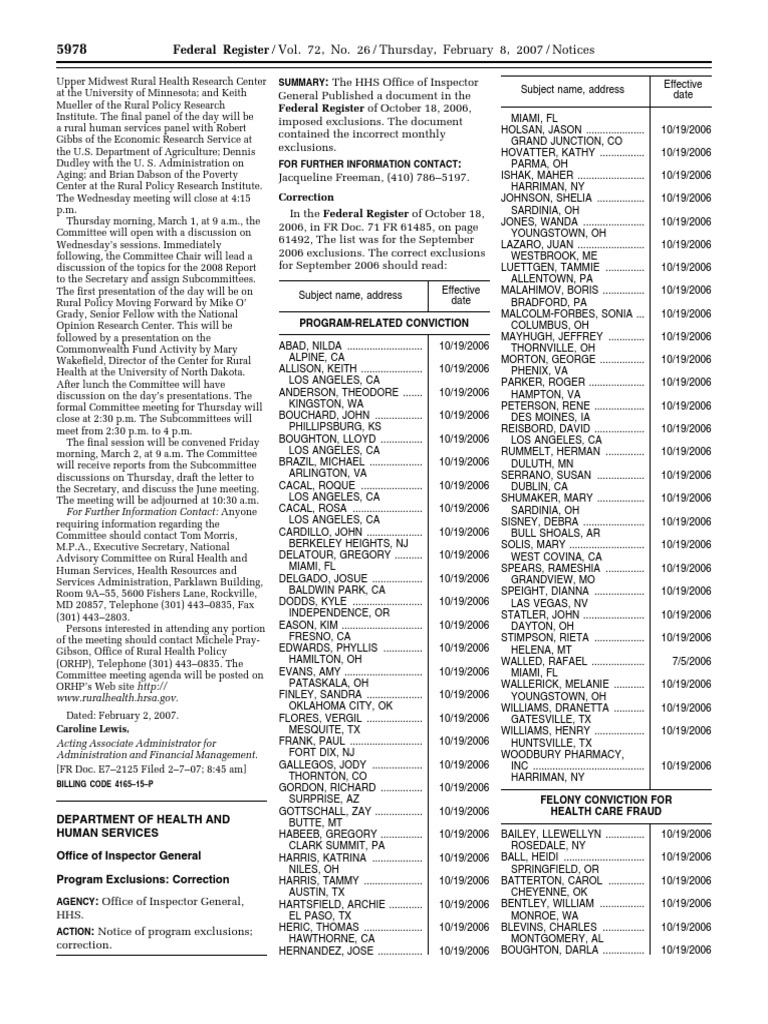 Notice: Program Exclusions List Correction | PDF | Medical And Health ...