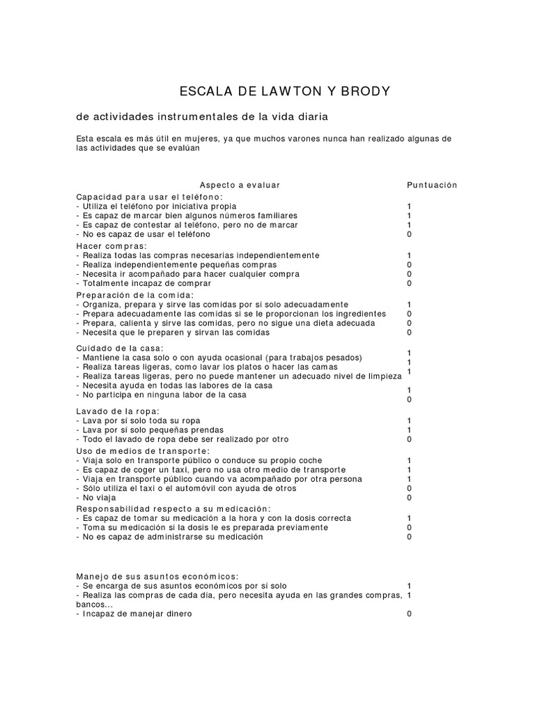 Escala de Lawton y Brody | PDF