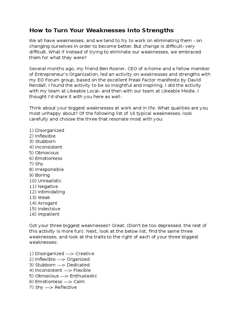 How To Turn Your Weaknesses Into Strengths | PDF | Psychological ...