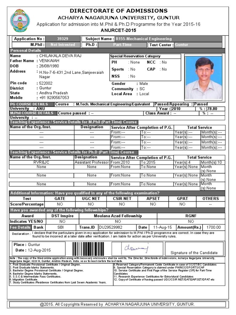 Anu Application PDF | PDF | Postgraduate Education | Doctor Of Philosophy