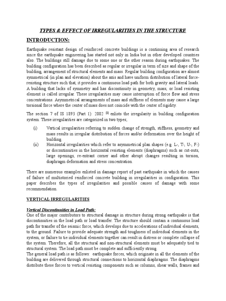 Types of Structural Irregularities | PDF | Stress (Mechanics) | Stiffness