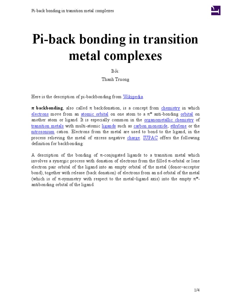 Pi-Backbonding in Metal Complexes | PDF | Atomic | Atoms