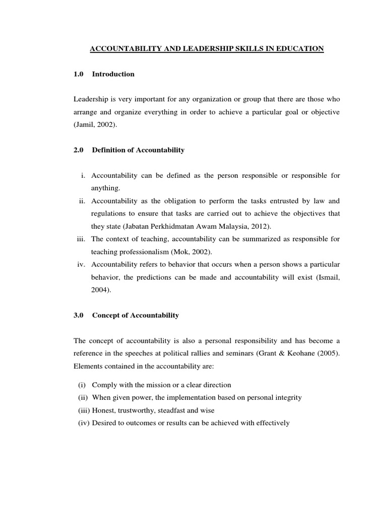 Accountability & Leadership Skill in Education | PDF | Accountability ...