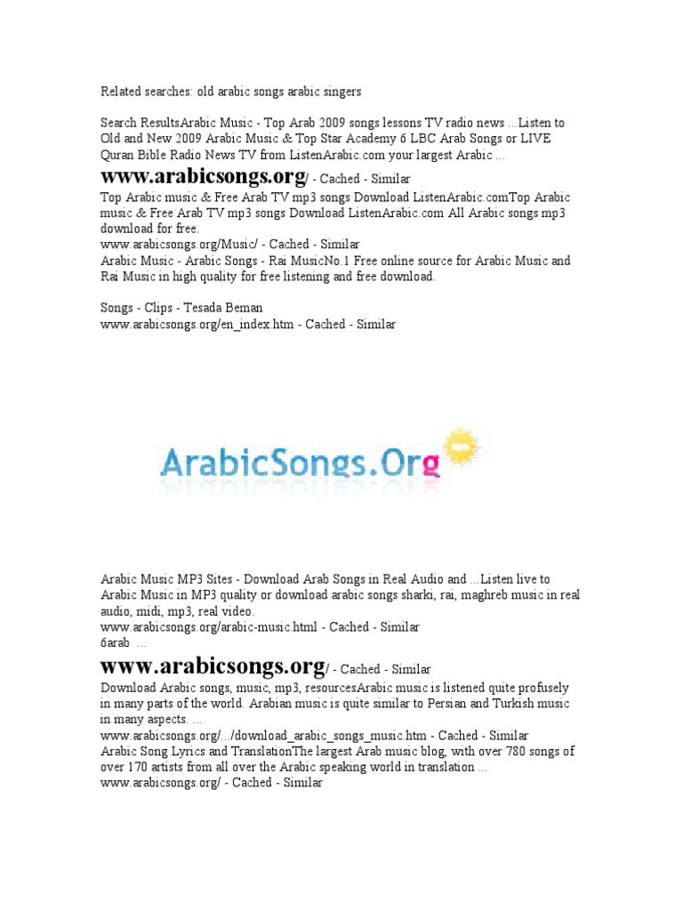 Arabic Songs and Arabic Music Www.ArabicSongs.Org | Arabic | Entertainment