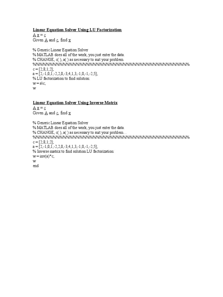 LU Factorization for Linear Equations | PDF