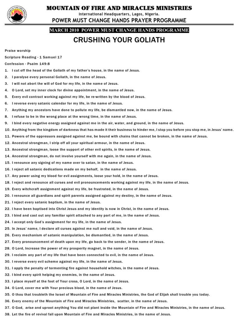 Prayer Points: Crushing Your Goliath | PDF | Ancient Mediterranean ...