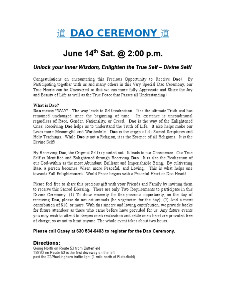 Dao Ceremony for Inner Wisdom | PDF